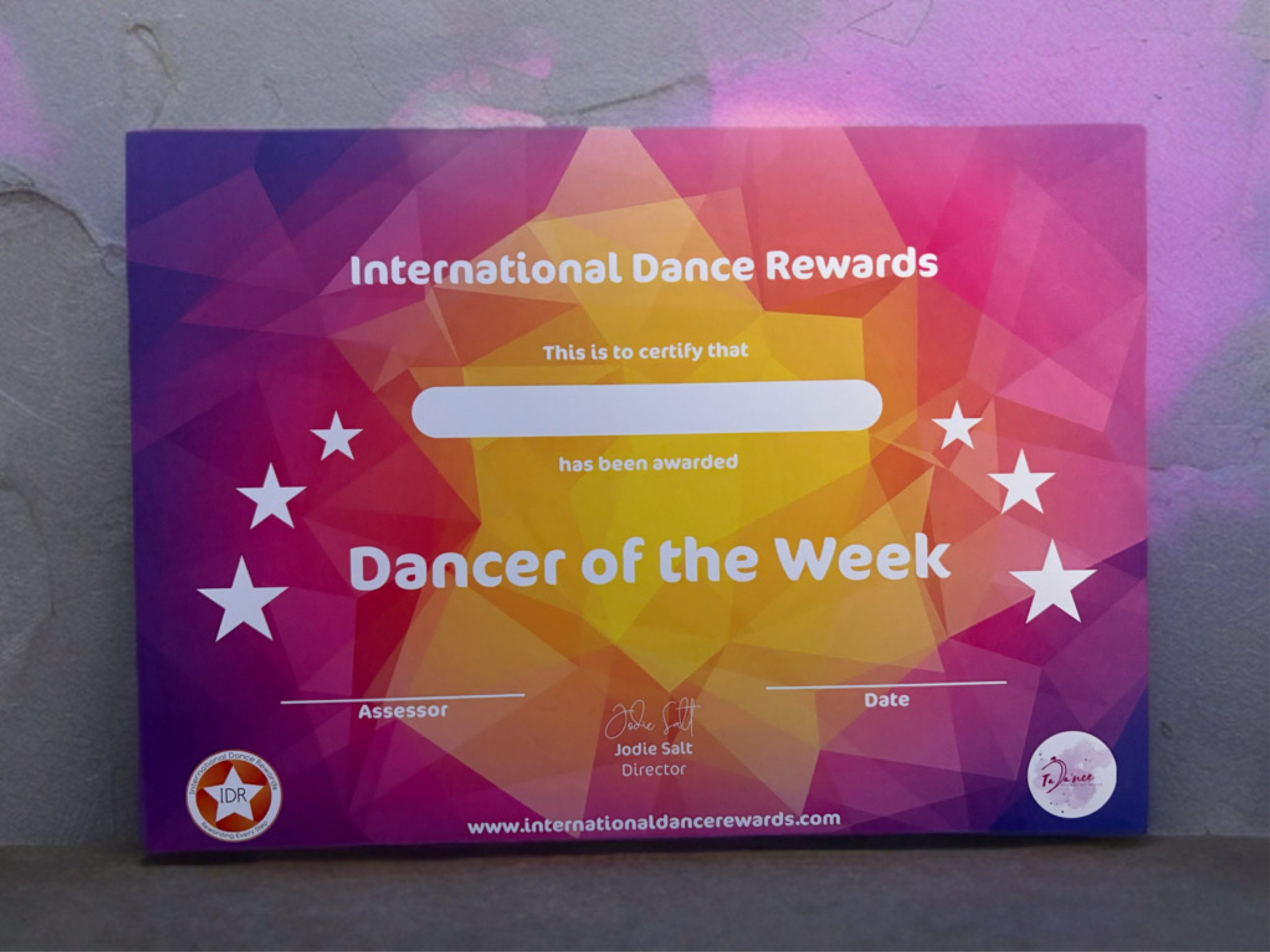 Dancer of The Week Certificates - International Dance Rewards